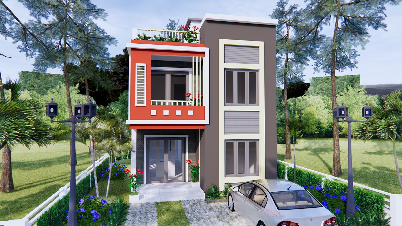 3d House Design 6x10 Meters 20x33 Feet 3 Beds - Small House Design Plan