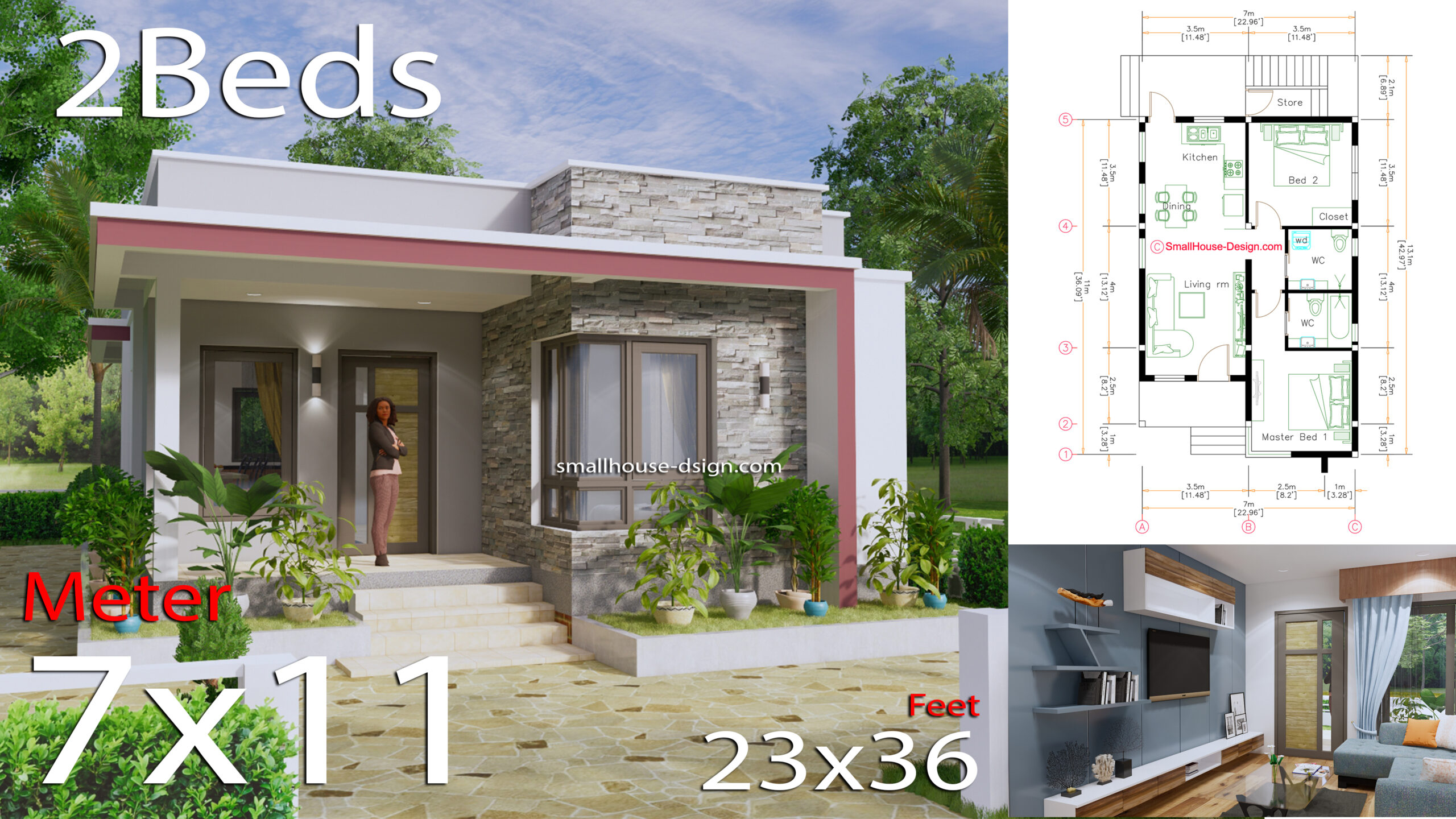 Small House Plans 7x11 Meters Full Plan Terrace Roof - Small House ...