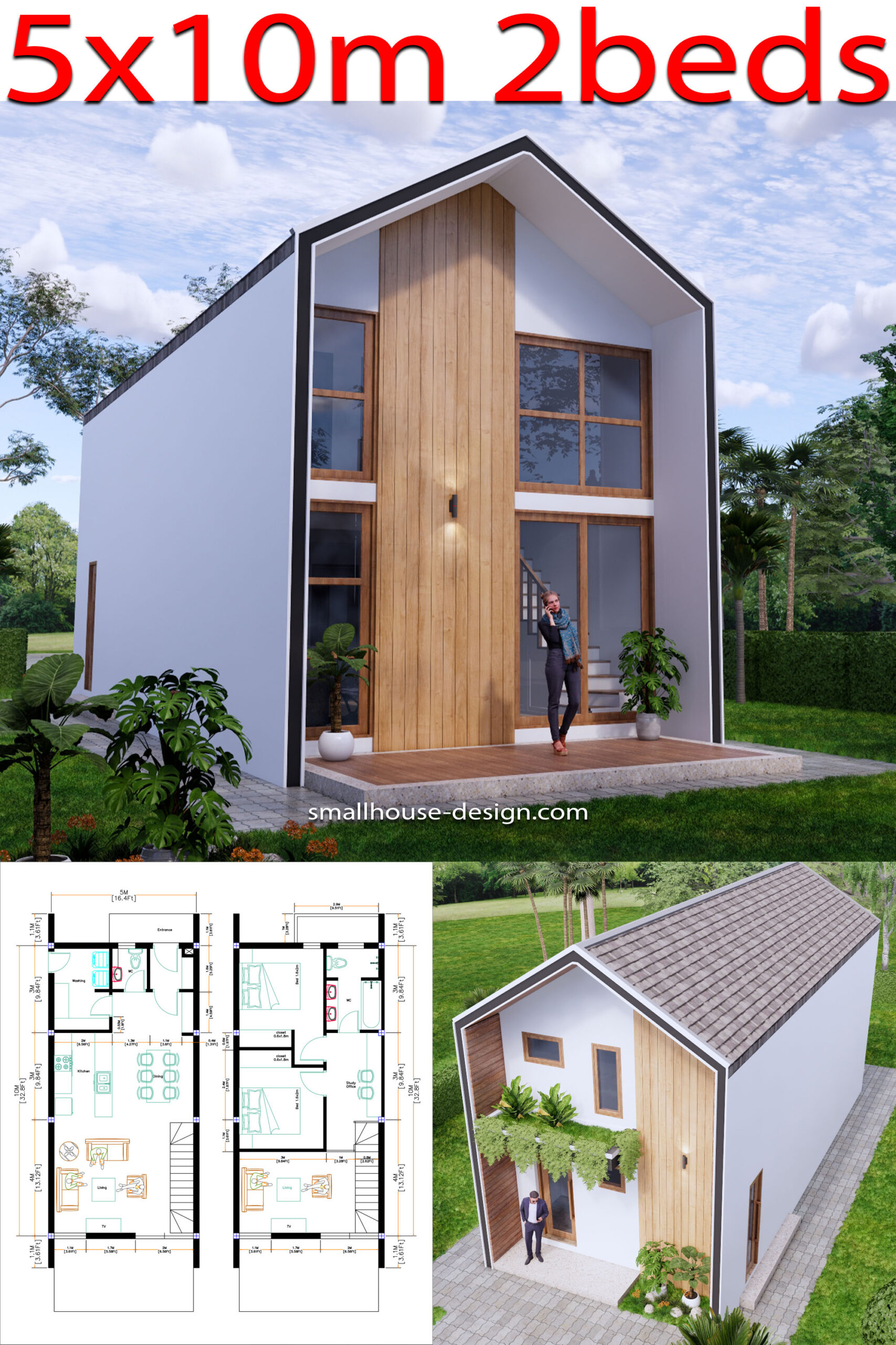 50 Sqm Small House Plan 5x10 Meter 2 Bedrooms - Small House Design Plan