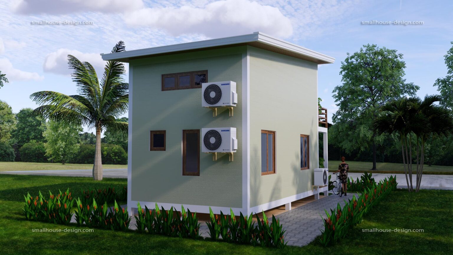 Small House Plan 4x7 Meters with 2 Beds Shed Roof - Small House Design Plan