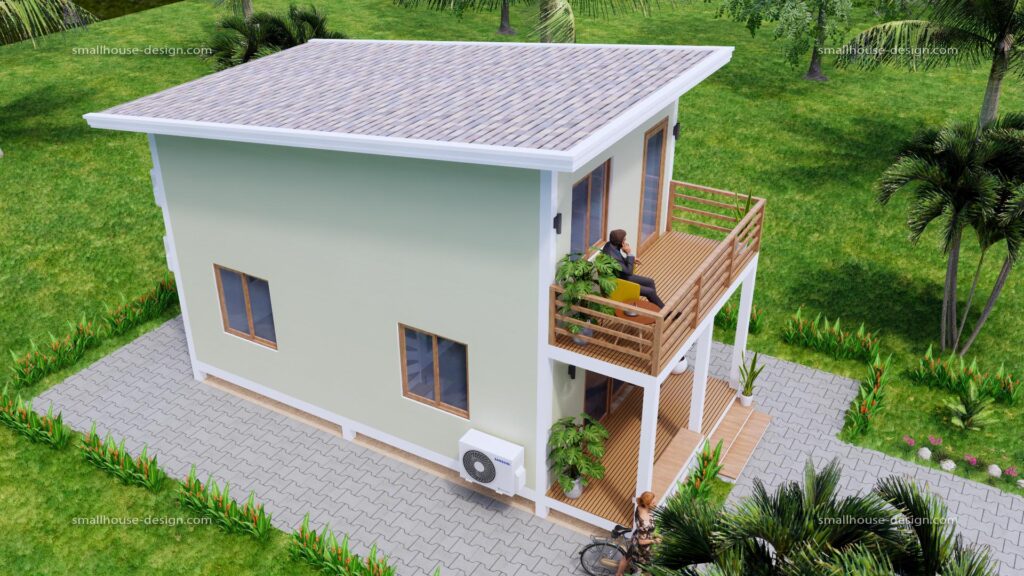 Small House Plan 4x7 Meters with 2 Beds Shed Roof - Small House Design Plan
